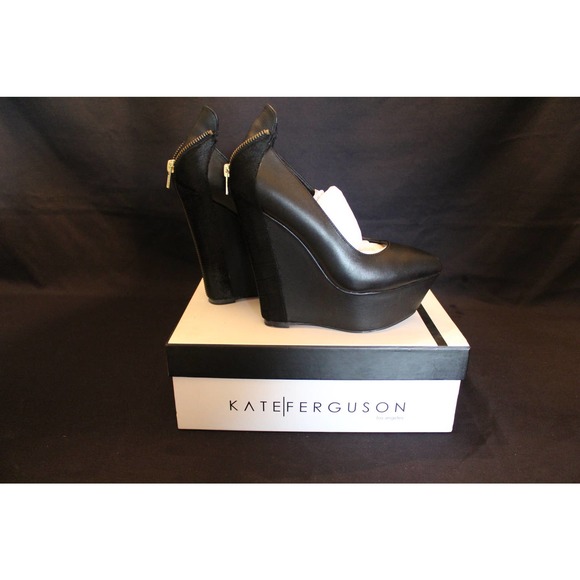 Kate Ferguson | Shoes | Kate Ferguson Black Platform Wedge Pumps With ...